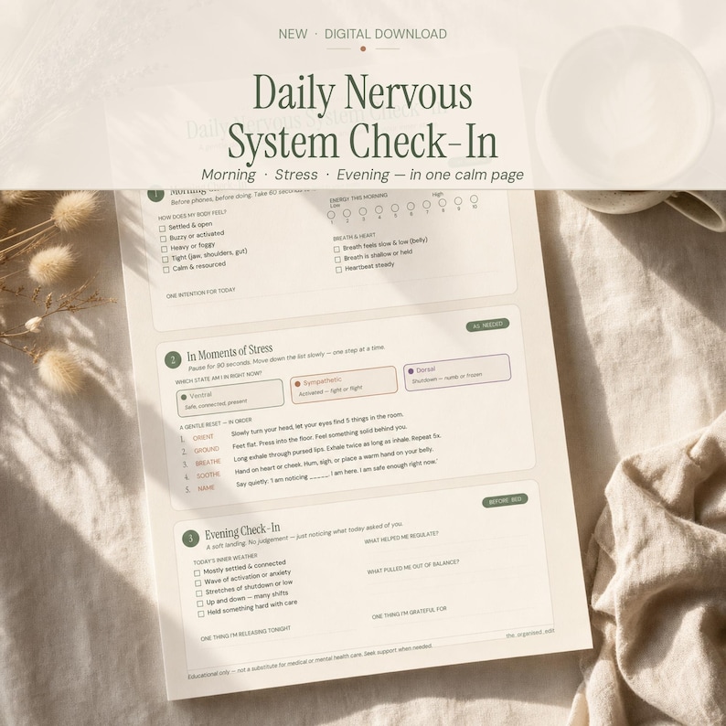 Nervous System Check in Printable | Daily Regulation Journal | Somatic ...