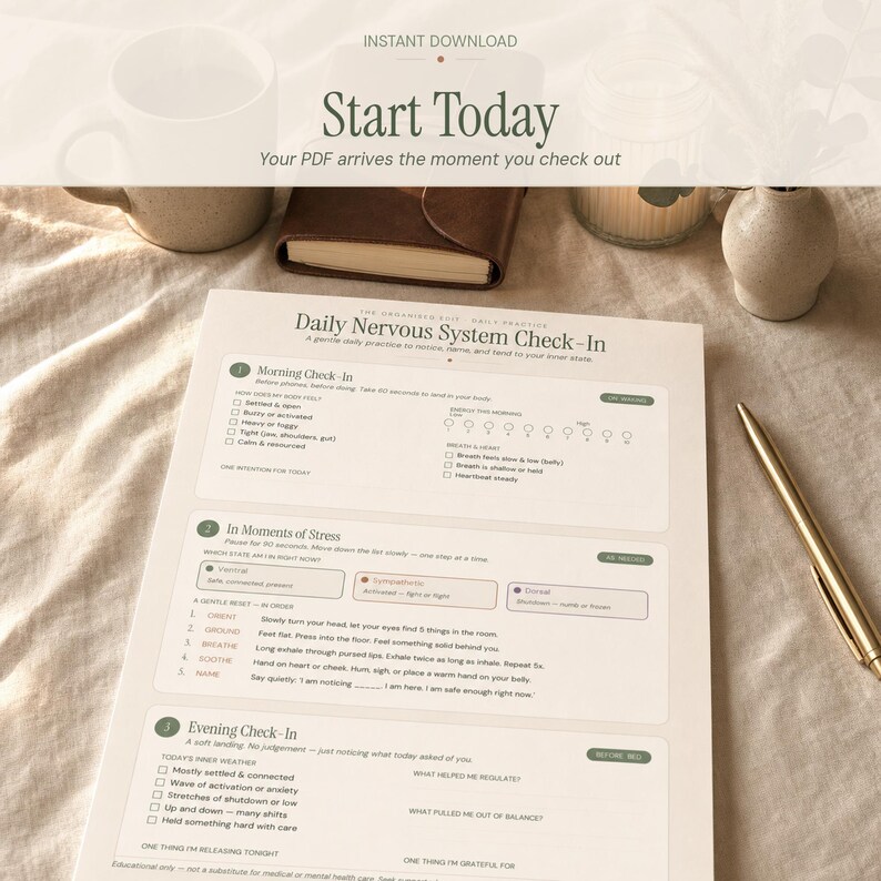 Nervous System Check in Printable | Daily Regulation Journal | Somatic ...