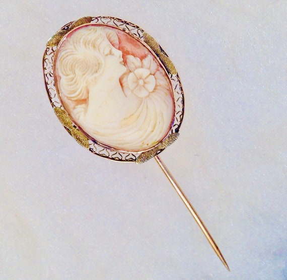 Victorian Cameo Stick Pin 18k Gold Sterling Silver Fi… - Gem