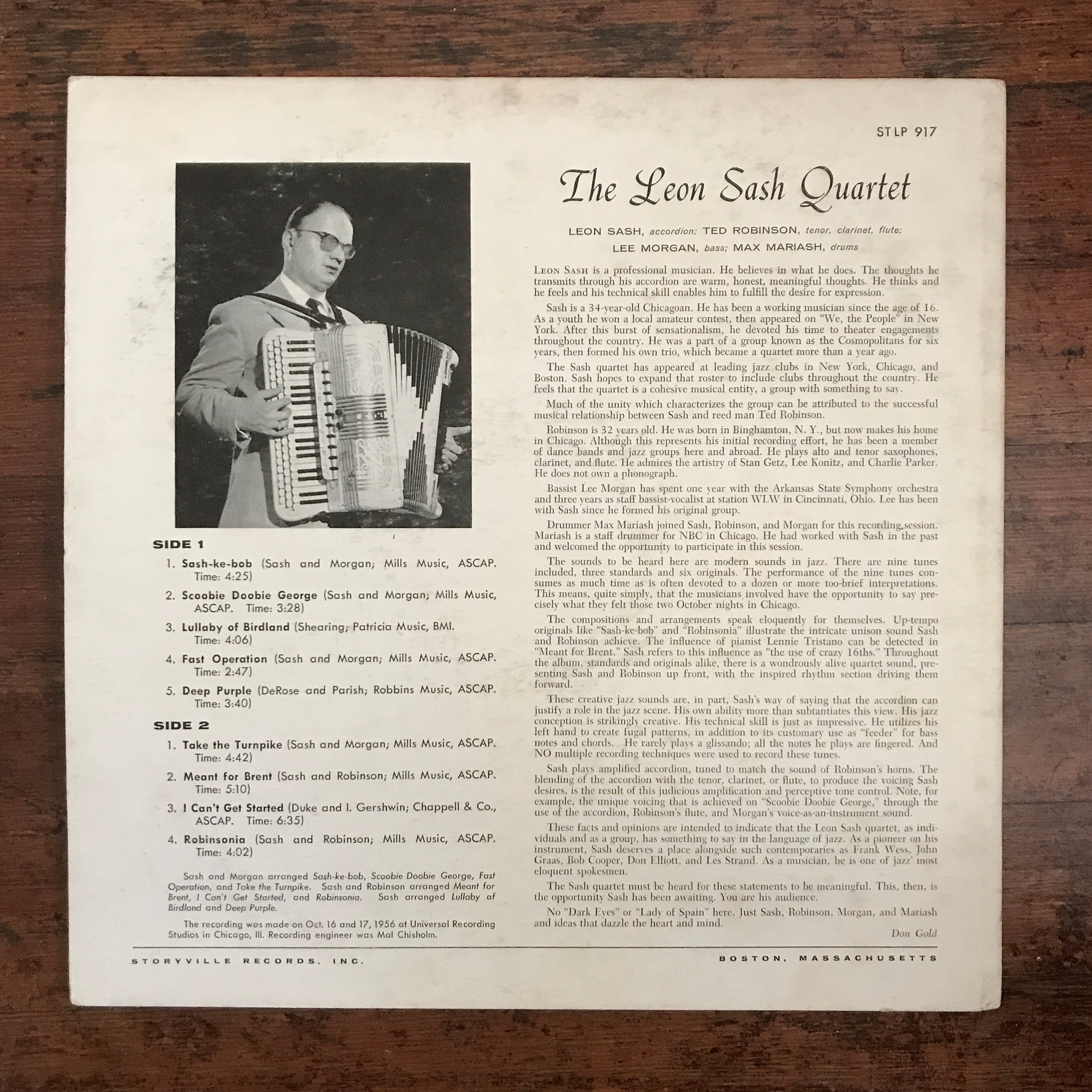 The Leon Sash Quartet this is the Jazz Accordion 1956 1st Edition ...