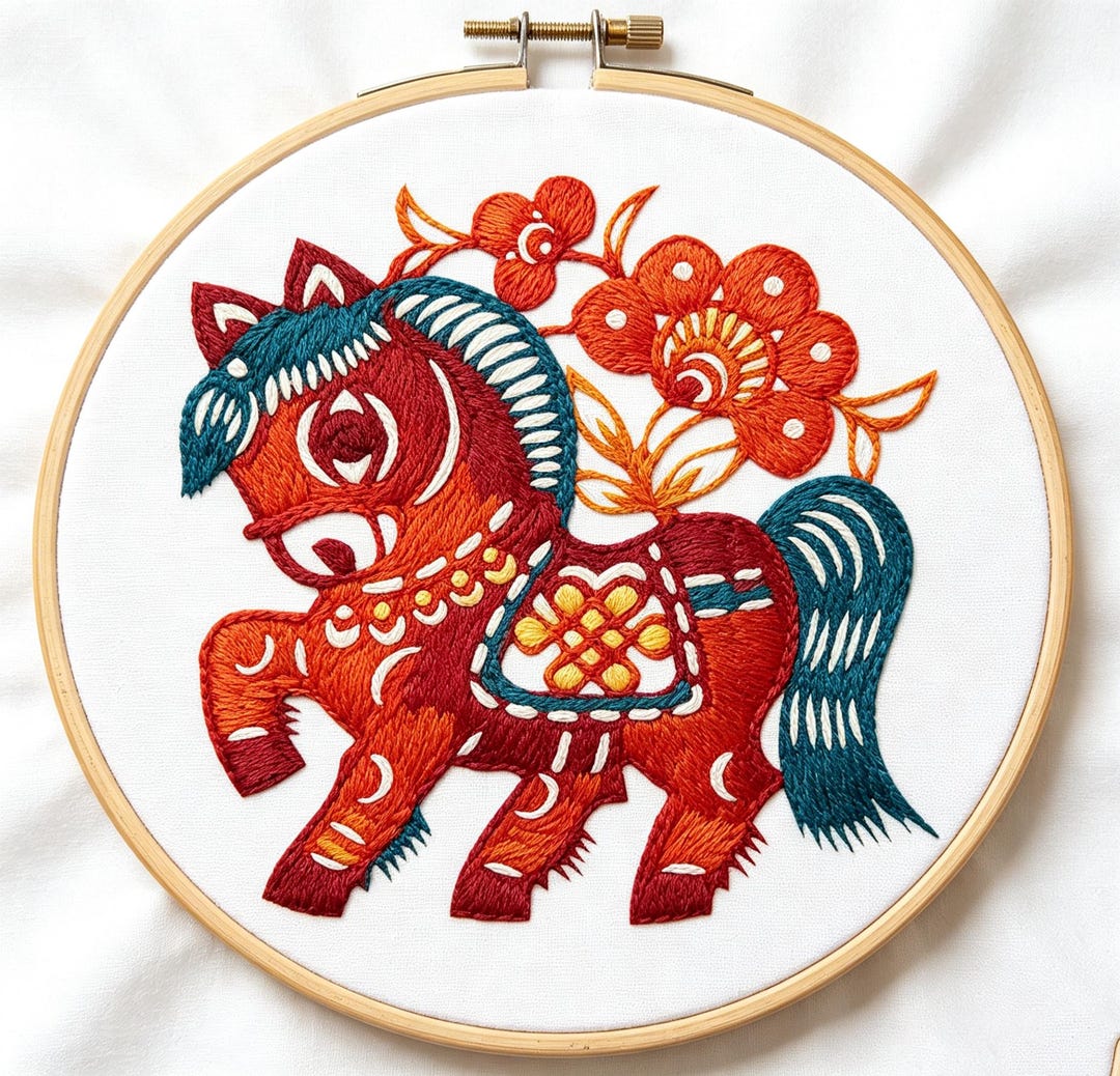 Chinese Zodiac Snake Horse Goat Monkey Rooster Hoop Embroidery PDF ...