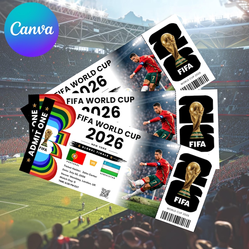 World Cup 2026 Match Ticket Template Canva | Editable Football Fan Pass ...