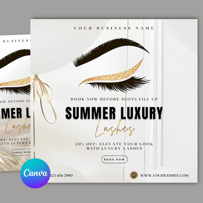 Summer Luxury Lash Booking Flyer Template | Editable Canva Lash Deal ...