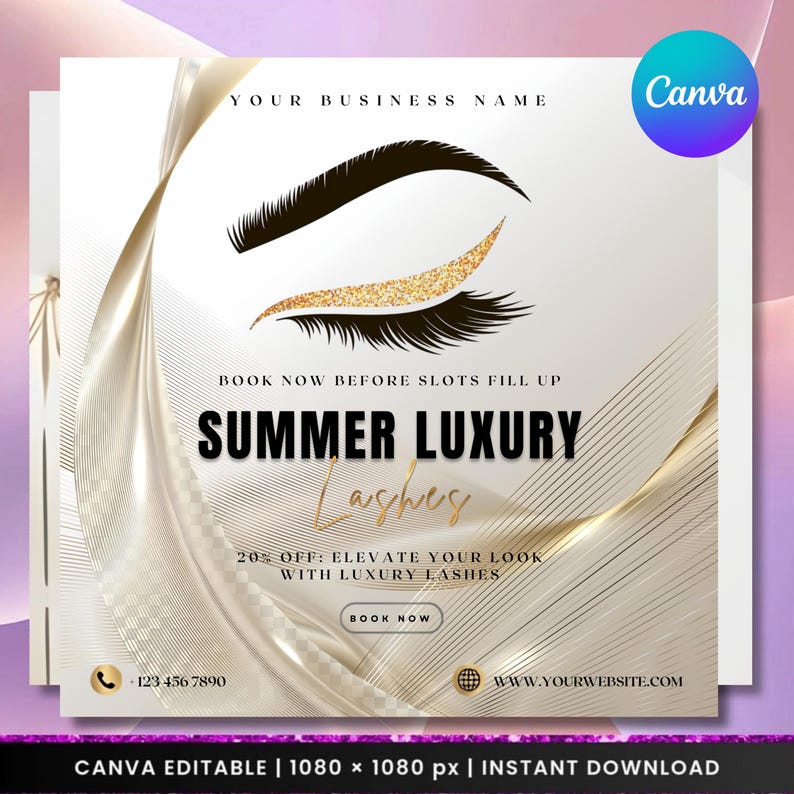 Summer Luxury Lash Booking Flyer Template | Editable Canva Lash Deal ...