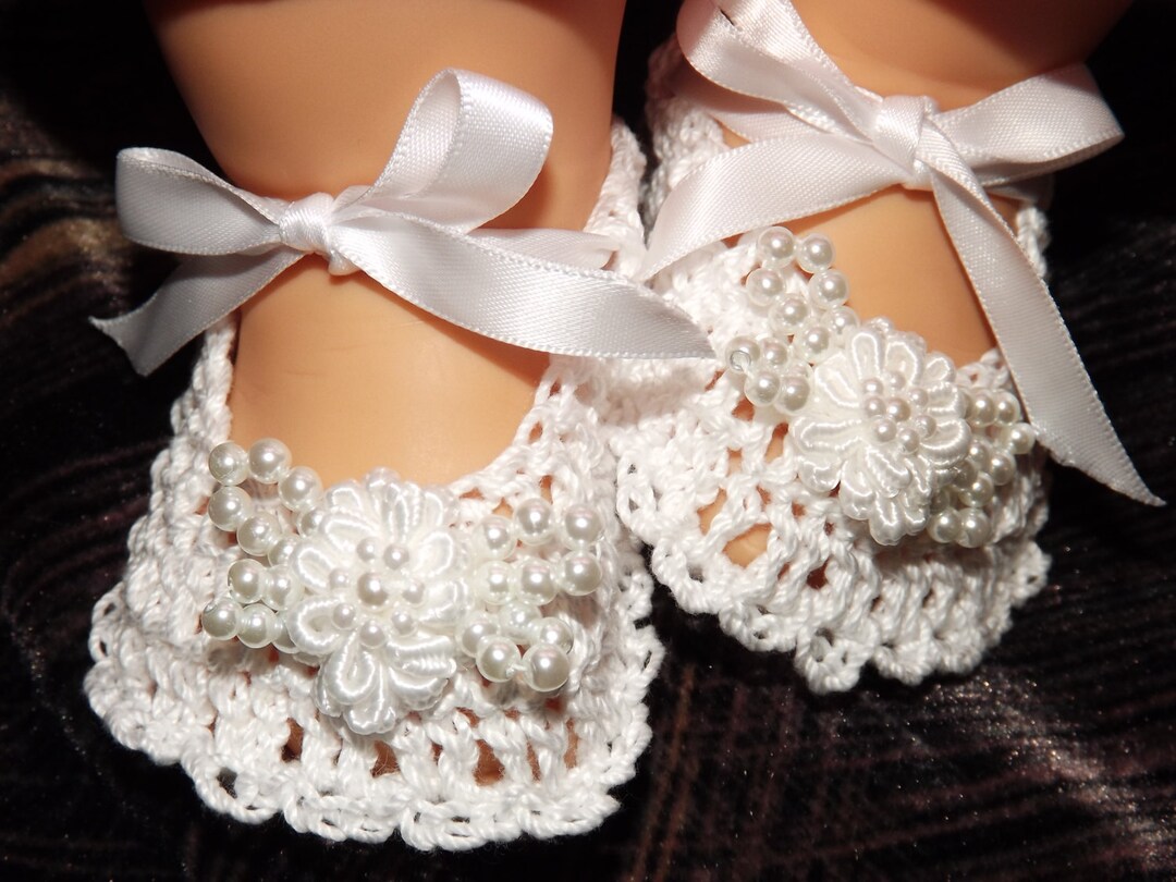 Fancy and Beautiful, Elegant Baby Booties, White With Beads, Handmade ...