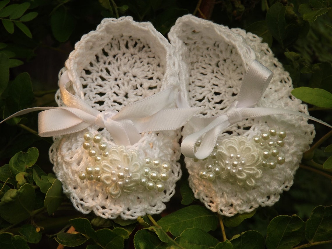 Fancy and Beautiful Elegant Baby Booties White With Beads - Etsy