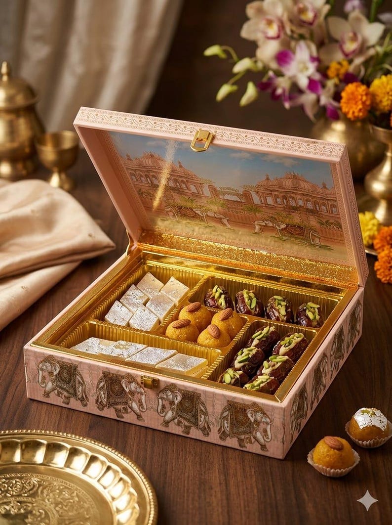 Luxury Dry Fruit Mithai Gift Box | Indian Heritage Design, Festive ...