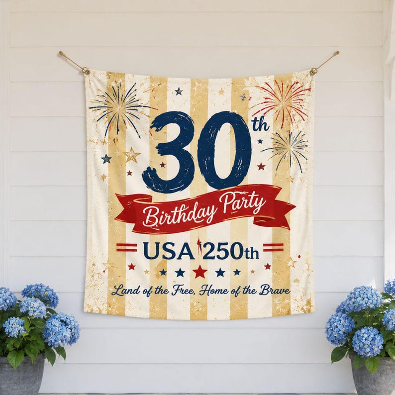 30th Birthday Banner, Patriotic USA Celebration Backdrop, Red White ...
