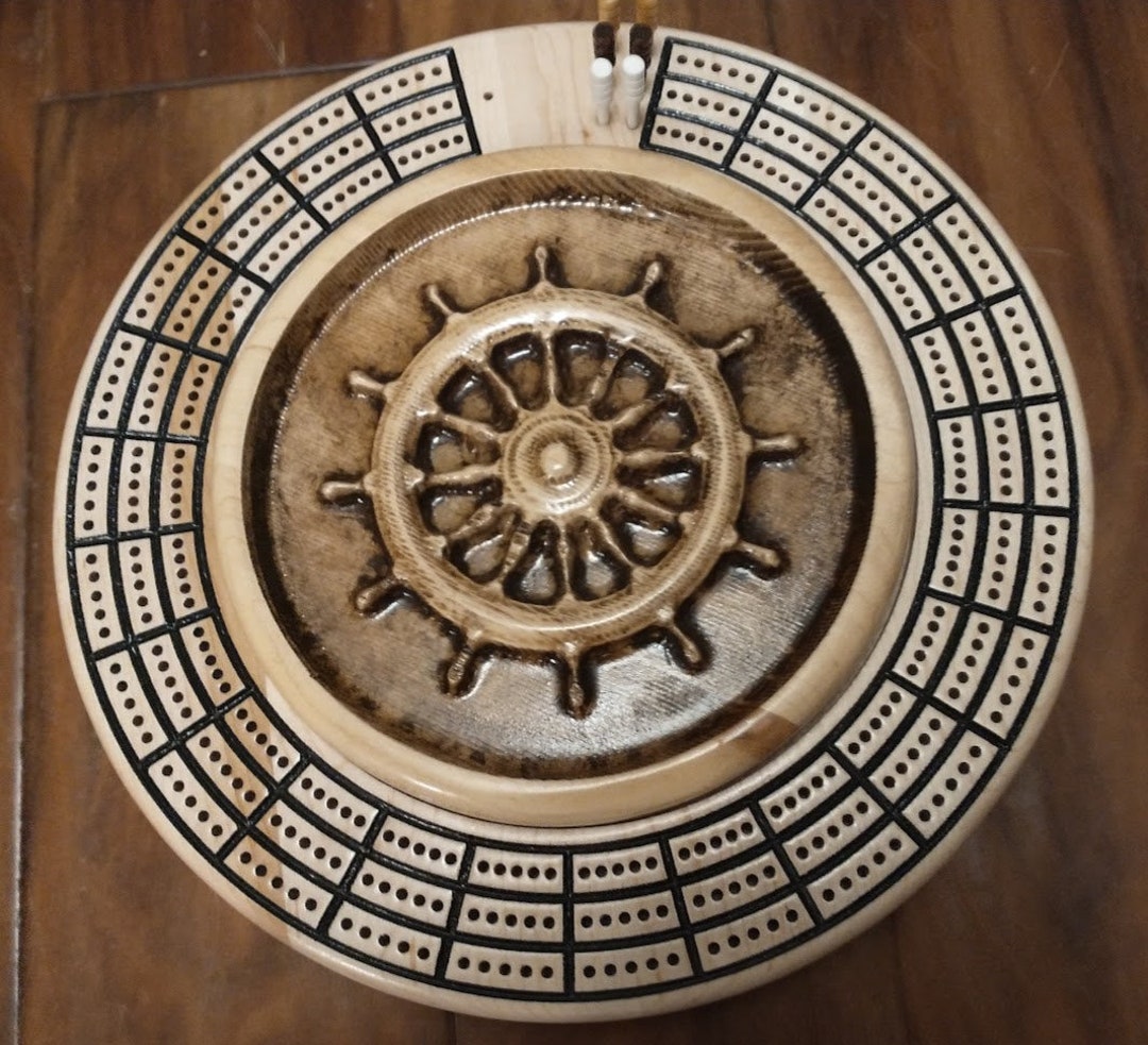 Ship Wheel 3 Track Round Cribbage Board With Storage - Etsy