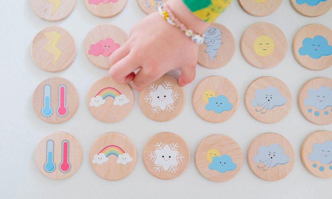 Weather Wooden Memory Matching Game for Kids, Homeschool, Preschool ...