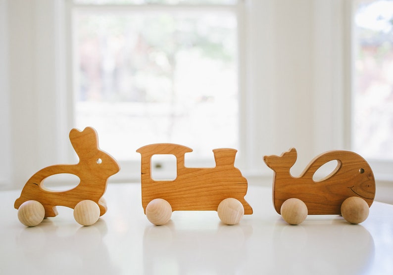 Wooden Bunny Push Toy Waldorf and Montessori Animal Toy | Etsy