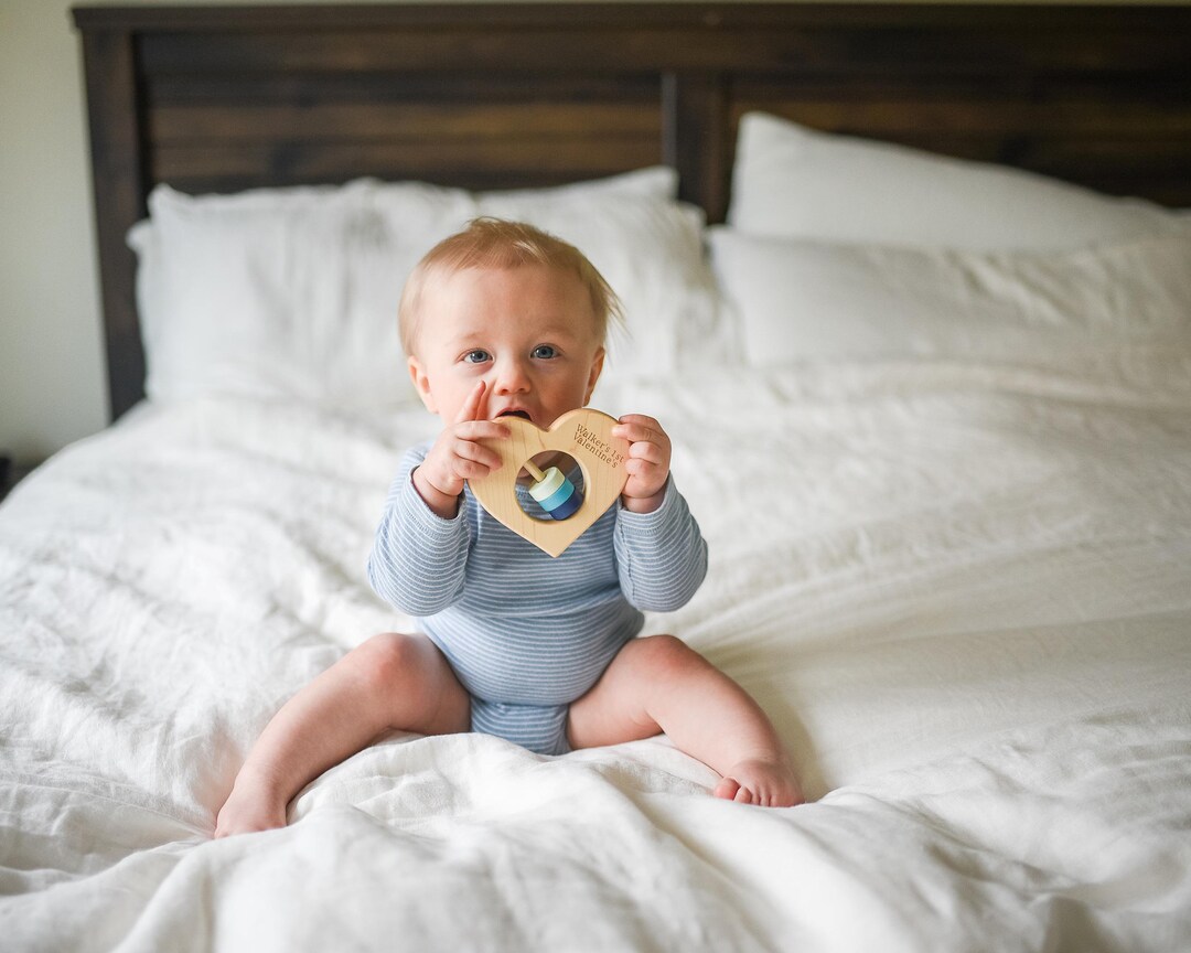 Heart Shaped Wooden Rattle - Valentines Day Gift, Natural, Baby Toy ...