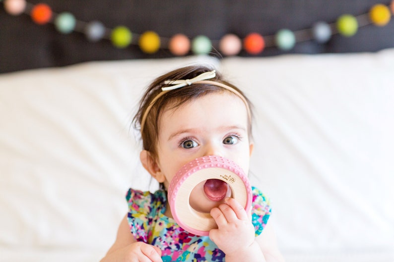 Silicone Wrapped Wood Baby Teether Ring, Sensory Toy - Etsy
