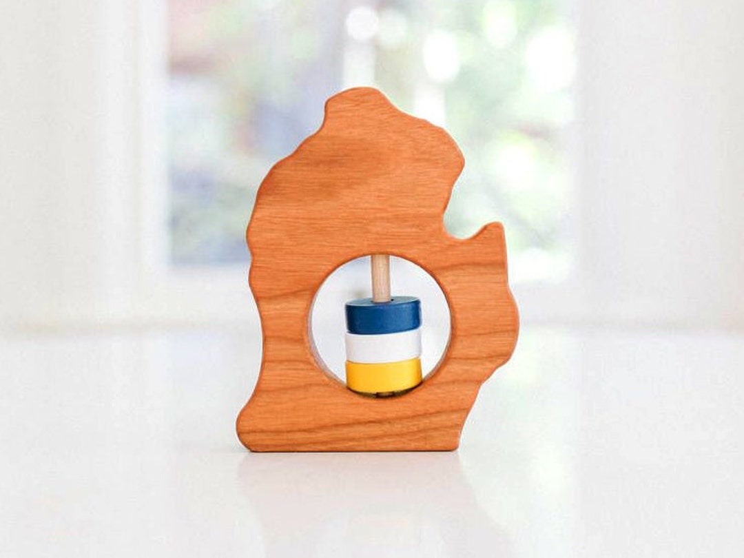 Michigan State Baby Rattle: Modern Wooden Toy, Organic Keepsake - Etsy