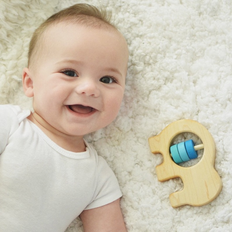 Wooden Elephant Baby Rattle Organic Wooden Baby Toy by - Etsy