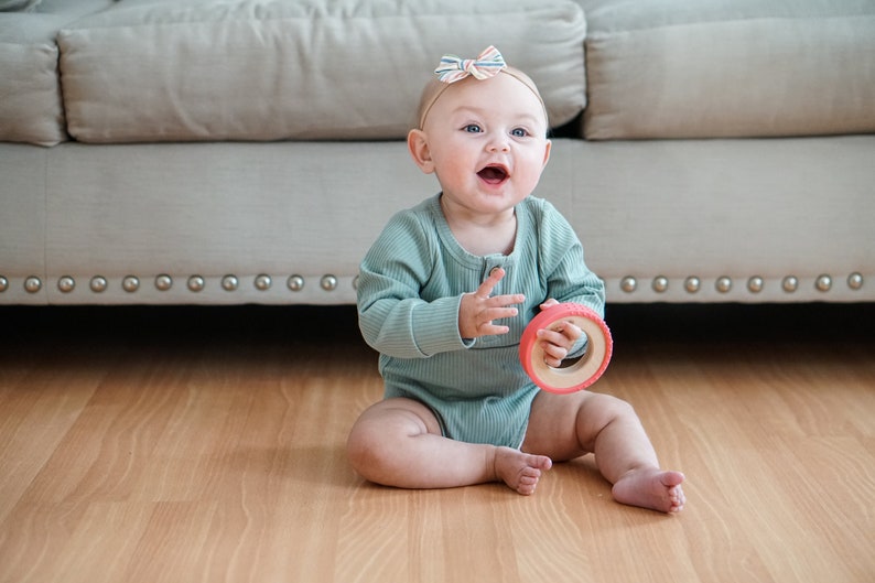 Silicone Wrapped Wood Baby Teether Ring, Sensory Toy - Etsy