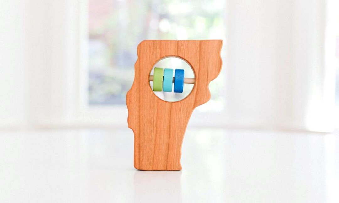 Vermont State Baby Rattle: Modern Cherry Wood Toy - Etsy
