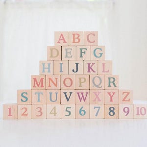 Alphabet Color Building Blocks Natural & Organic Wooden Toy Blocks Boho ...