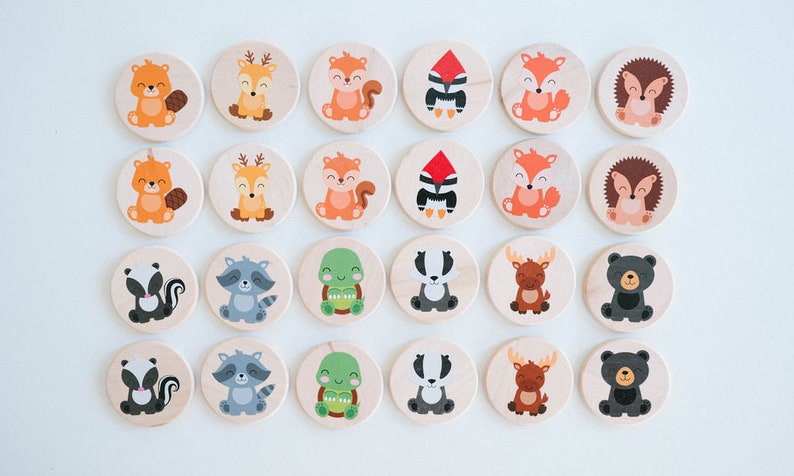 Woodland Animals Wooden Memory Matching Set Kids Matching Game ...