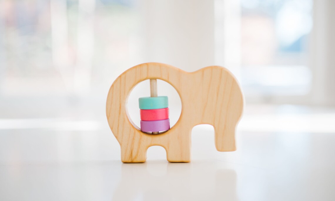Wooden Elephant Baby Rattle Organic Wooden Baby Toy by | Etsy