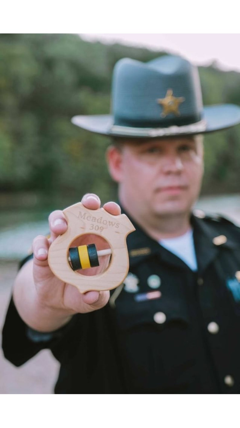 Police Shield Shaped Wooden Rattle Organic Natural Baby - Etsy