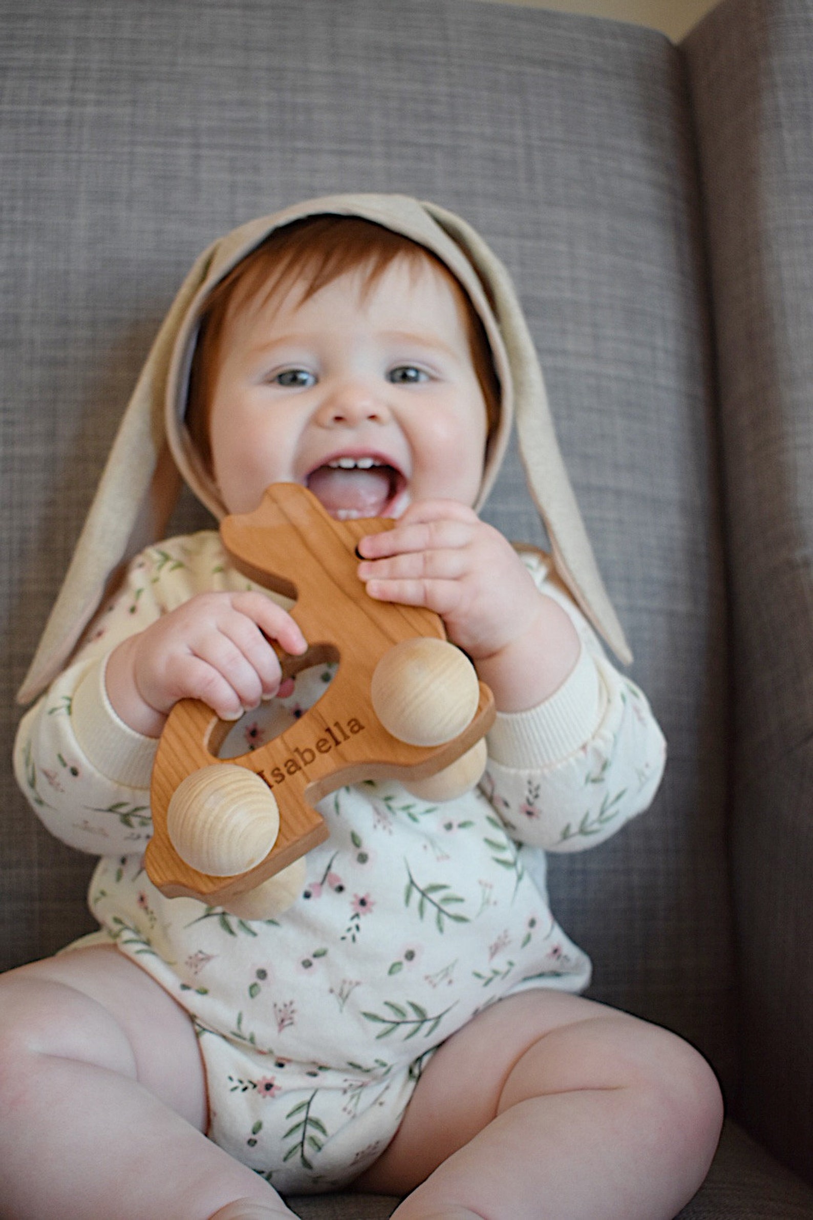 Wooden Bunny Push Toy Waldorf and Montessori Animal Toy | Etsy