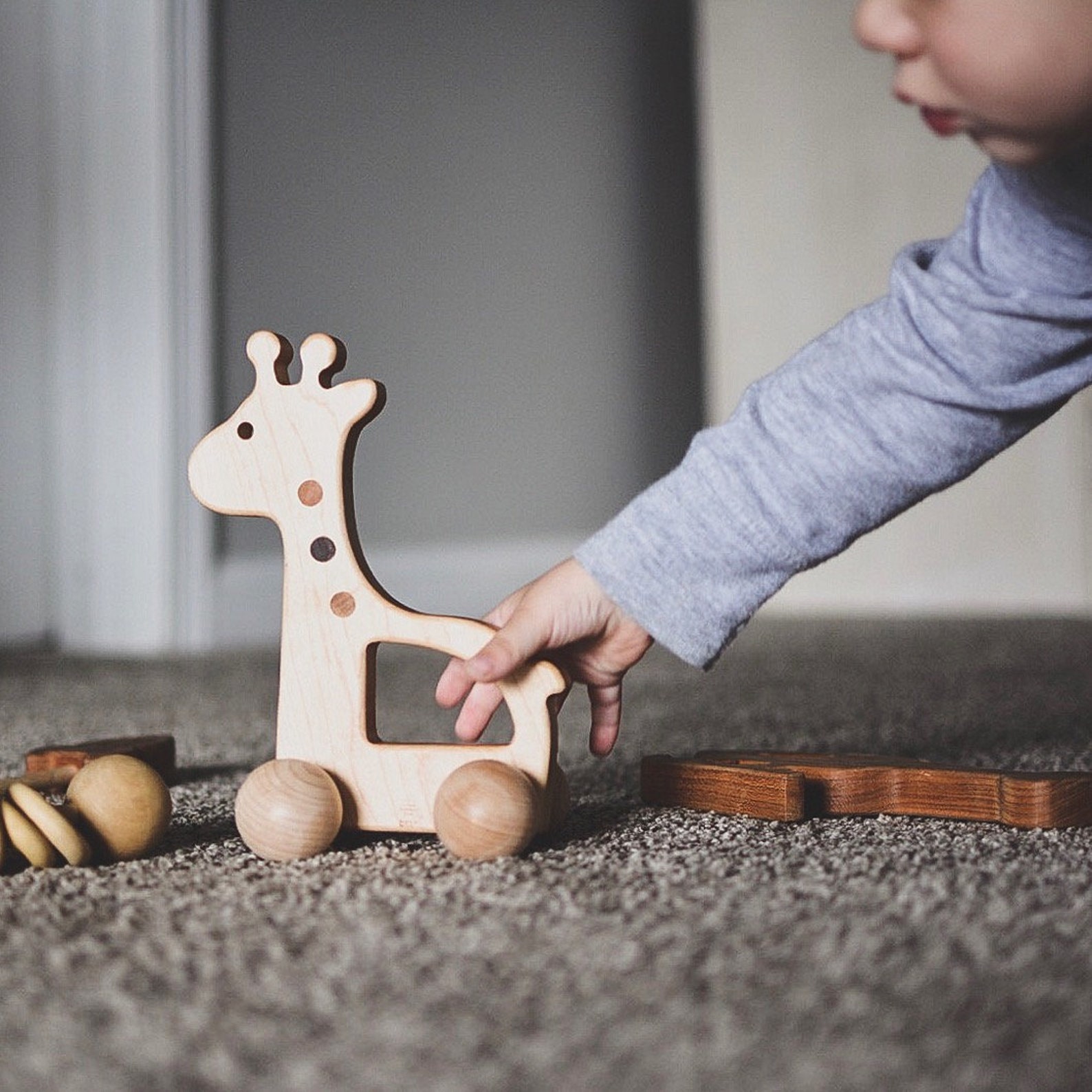 Wooden Giraffe Push Toy - Waldorf and Montessori Animal Toy - Etsy