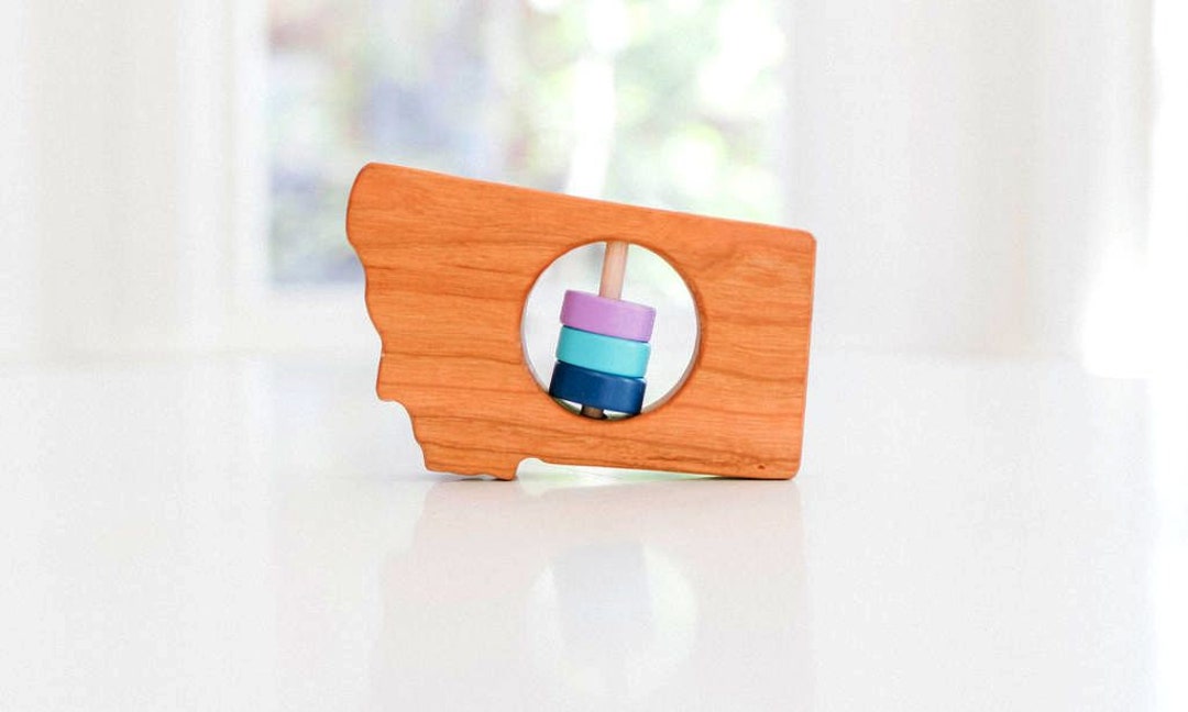 Montana State Baby Rattle: Modern Wooden Toy, Organic Keepsake - Etsy