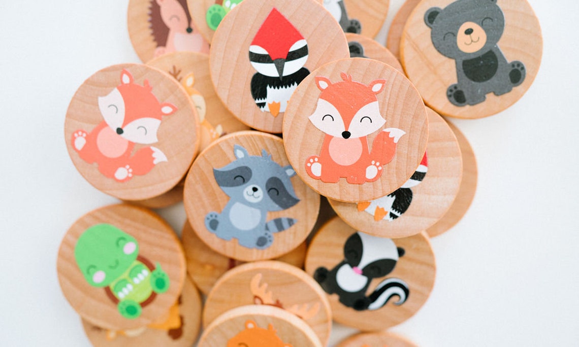 Woodland Animals Wooden Memory Matching Set Kids Matching Game | Etsy