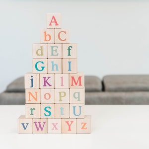 Alphabet Color Building Blocks Natural & Organic Wooden Toy Blocks Boho ...