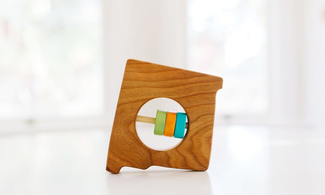 New Mexico State Baby Rattle: Modern Wooden Toy, Organic Cherry Wood - Etsy