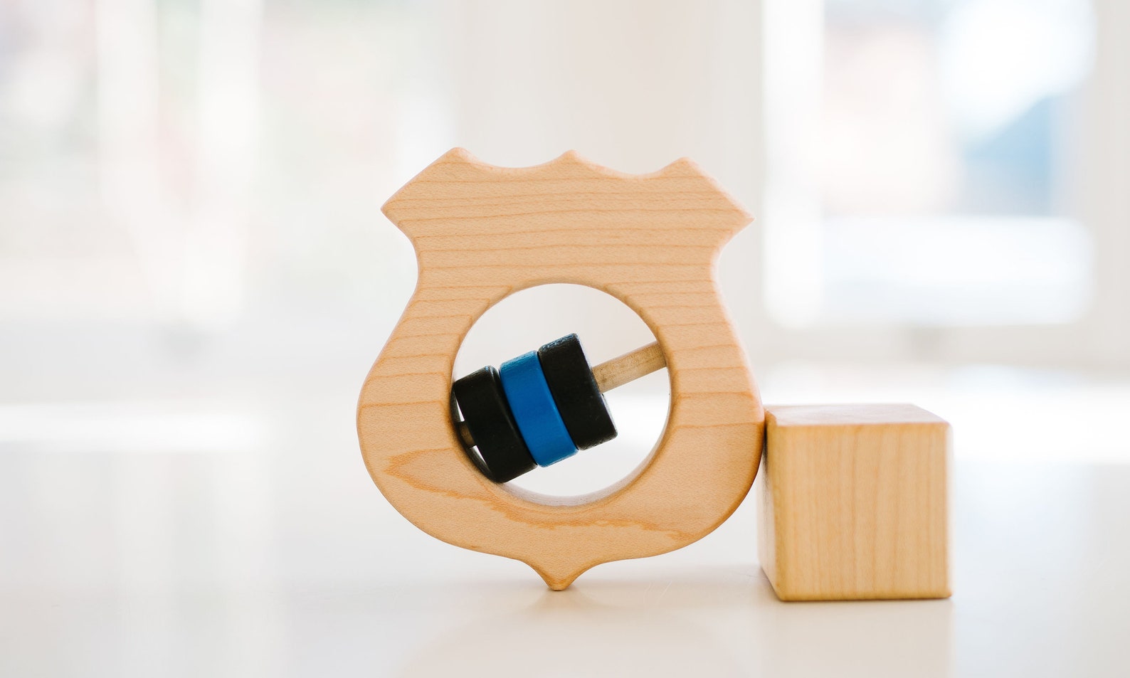 Police Shield Shaped Wooden Rattle Organic Natural Baby - Etsy