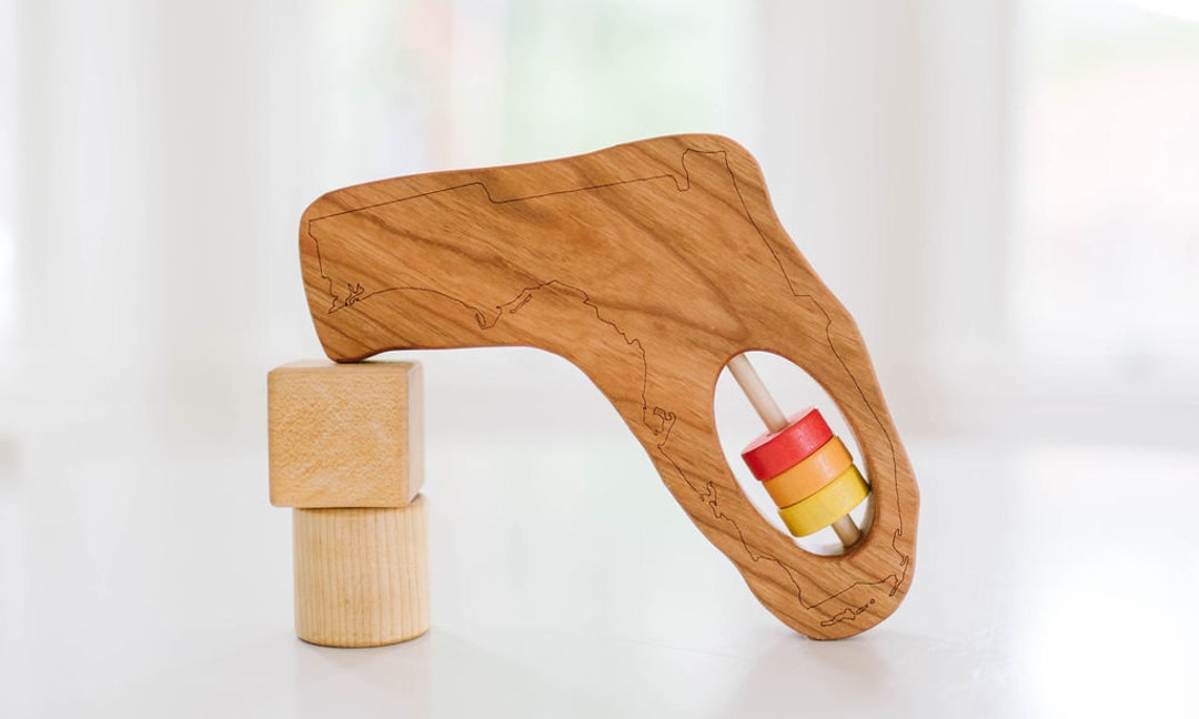 Florida State Wooden Baby Rattle: Modern Organic Toy - Etsy