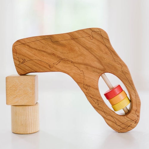 Louisiana State Rattle™ Modern Wooden Baby Toy Organic and | Etsy