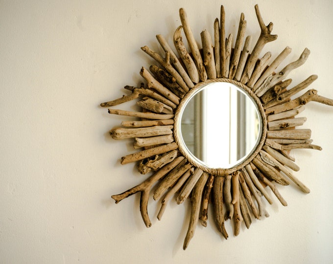 Sunburst Driftwood Mirror, Beach House Style Mirror, Handmade Mirror ...