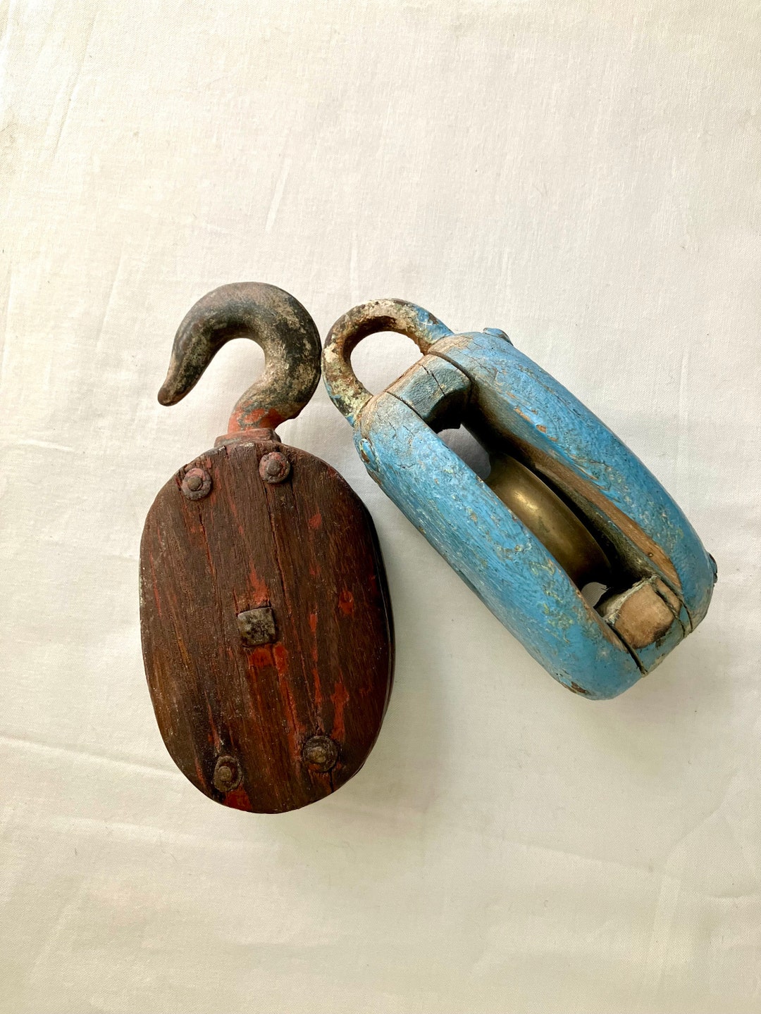 Vintage Wooden Pulleys ,set of Two,large Old Maritime Pulleys,single ...