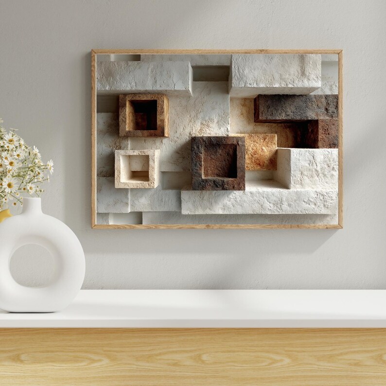 Impressão artística abstrata geométrica com textura bege, decoração de ...