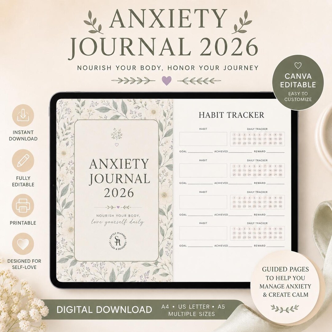 Anxiety Journal 2026 | Daily Mental Health Planner Self-care Tracker ...