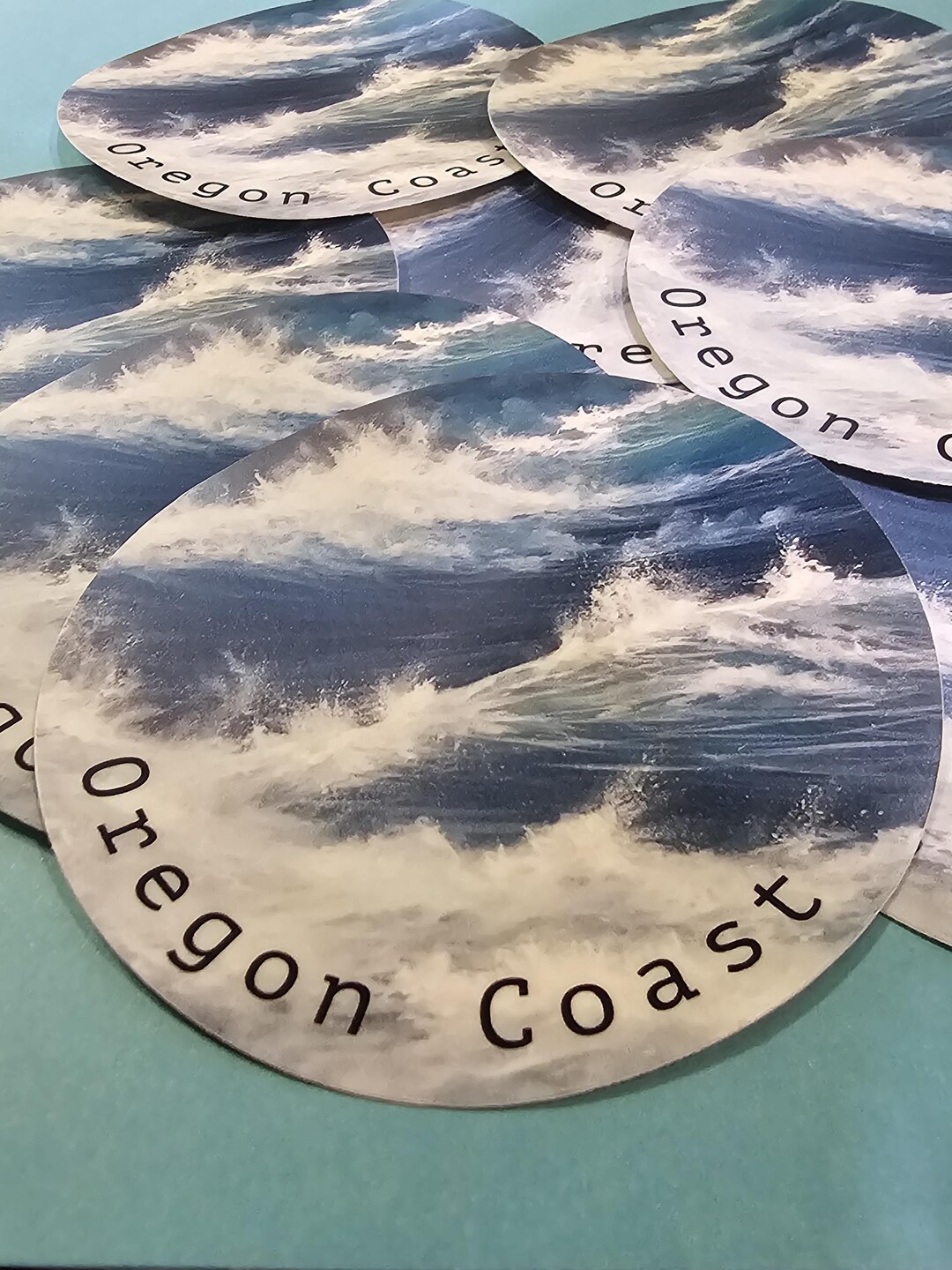 4 Inch Circle Oregon Coast Waves Vinyl Stickers, Coastal Fine Arts ...
