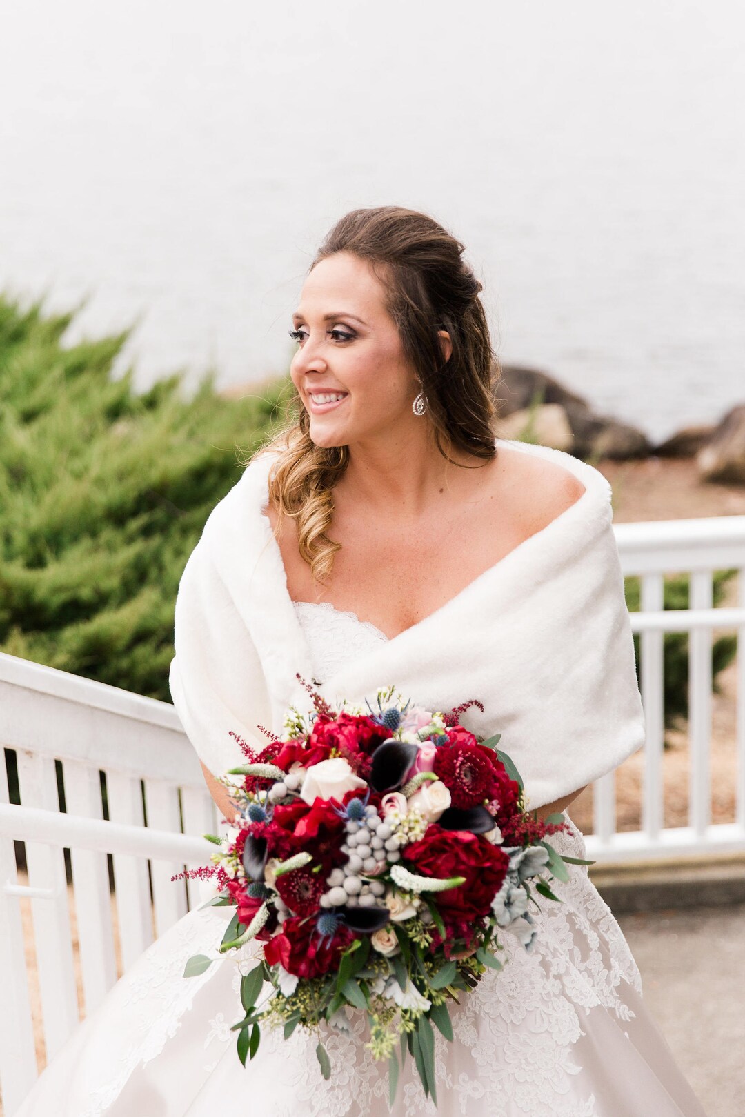 White Bridal Wrap Bridal Shawl Winter Weddings or Prom White, Black or ...