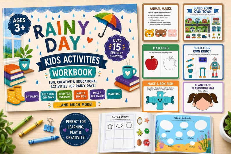 Rainy Day Activities for Kids Printable Bundle | Preschool Busy Book ...