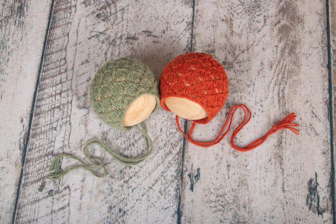 Knit Newborn Fall Bonnets, Orange or Green, Pick One, Photography Prop ...