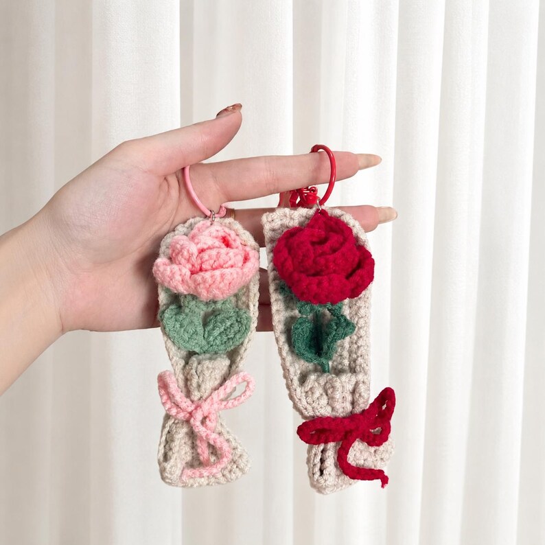 Handmade Crochet Flower Keychain – Sunflower, Tulip, or Rose Keyring ...