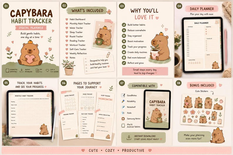 Capybara Cozy Life Digital Planner | Kawaii Daily, Weekly, Monthly ...