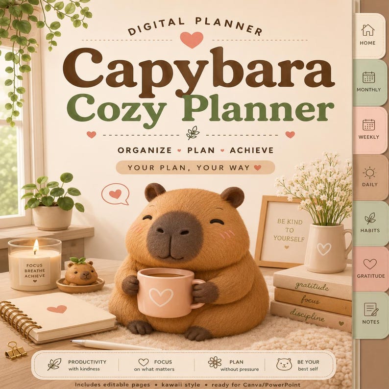 Capybara Cozy Life Digital Planner | Kawaii Daily, Weekly, Monthly ...