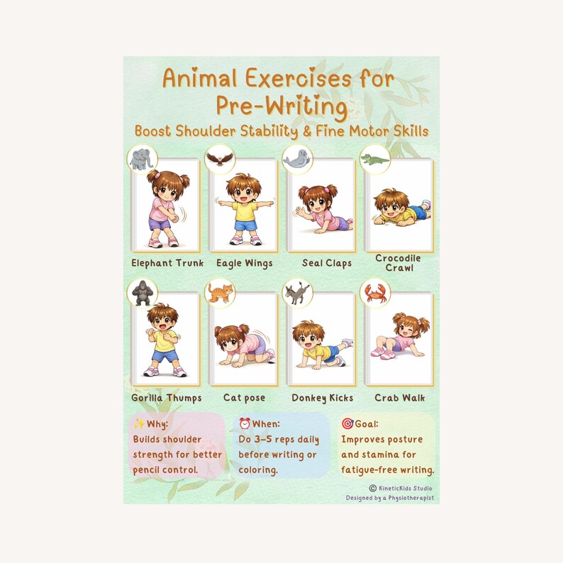 Animal Pre-writing Exercises Poster | Shoulder Stability, Fine Motor ...