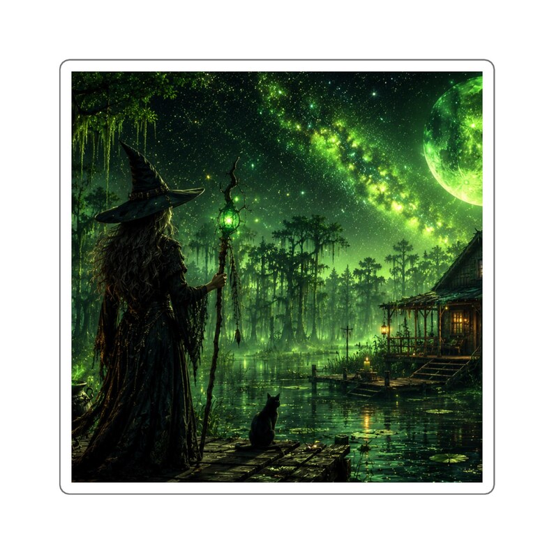 Green Moon Witch Sticker Fantasy Swamp Witch Decal Cottagecore Magic ...
