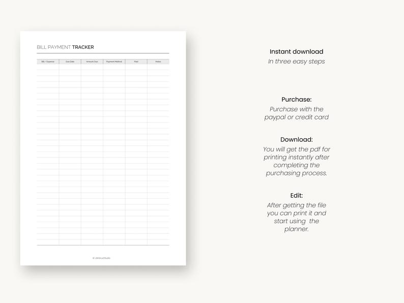 Never Miss a Bill Again — Monthly Bill & Expenses Tracker | Payment Log ...