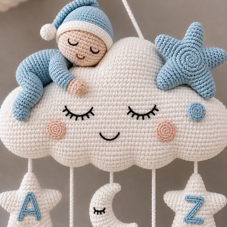 Personalized Crochet Baby Mobile Pattern PDF | Cloud Moon Stars Nursery ...