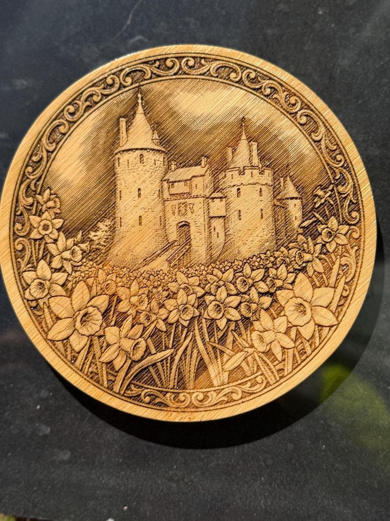 Engraved Wooden Plaque: Castle Coch Daffodil Art – Welsh Cottagecore ...